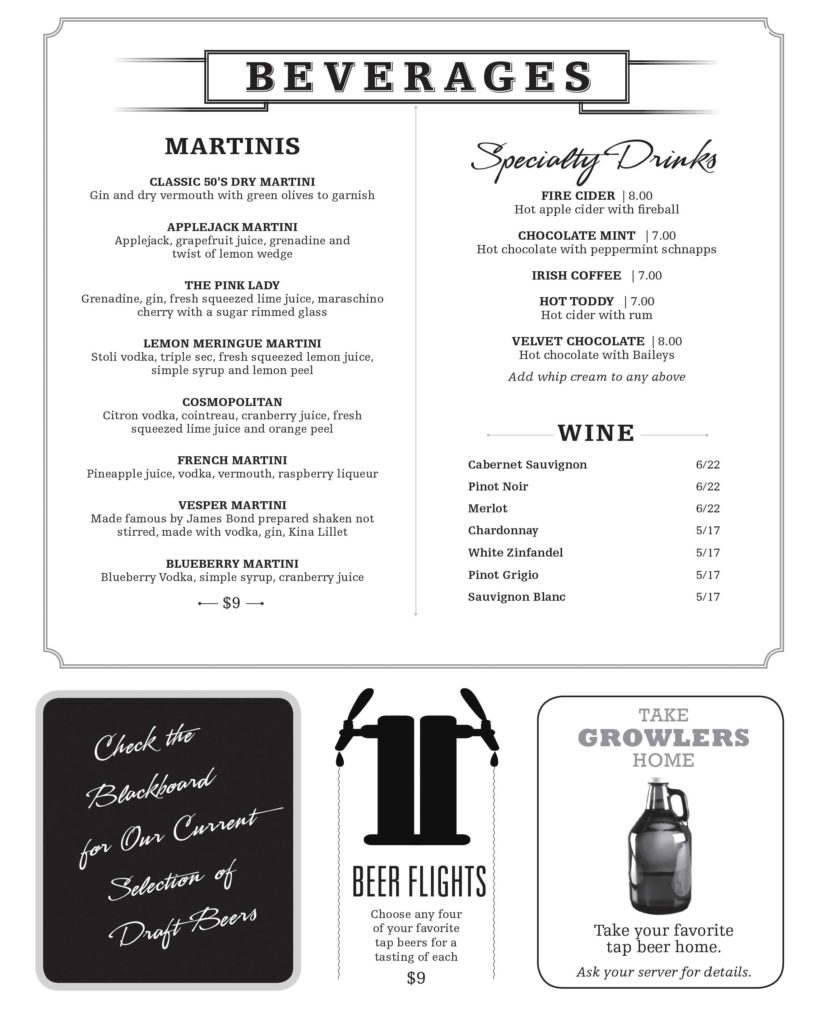 Beverages, Martinis, Cocktails, Beer on Tap, Bottles, Wine | JD's Pub n ...