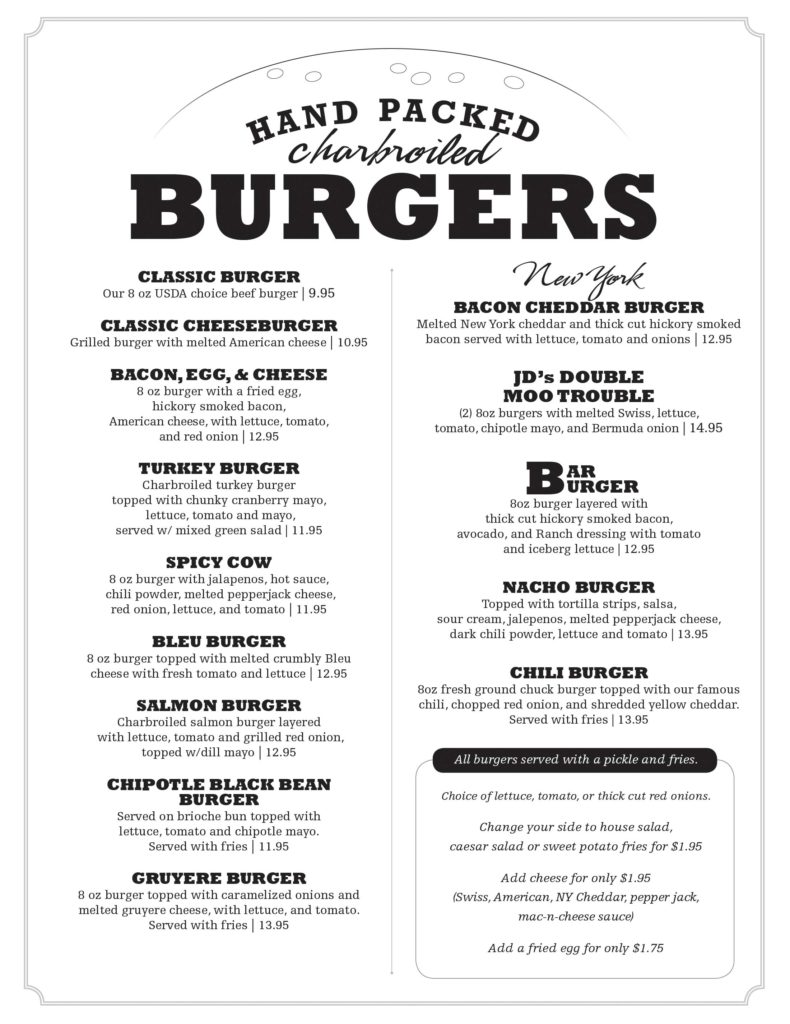 JD’s Pub Menu Best Burgers, Wings, Salads, and more